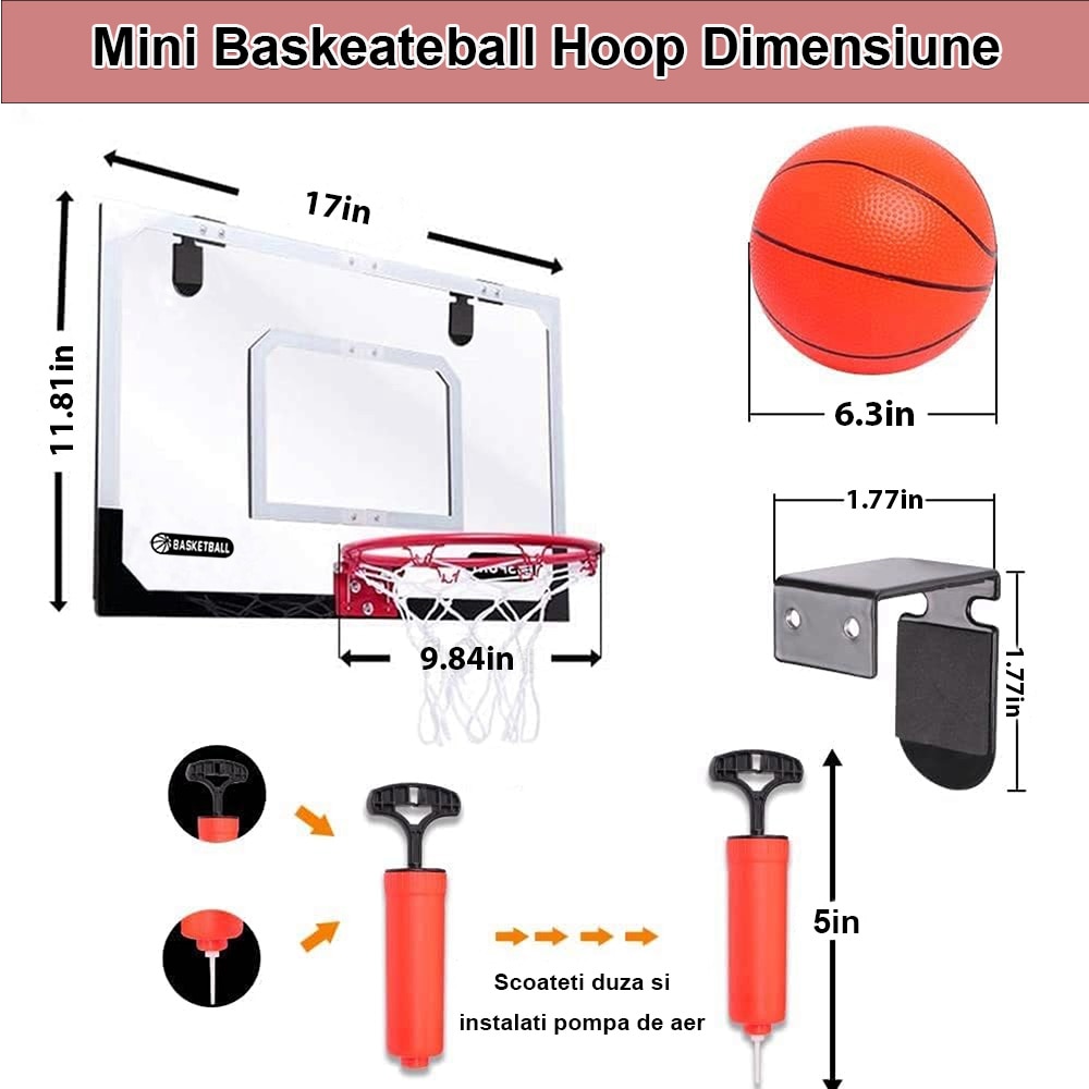 Cos de baschet copii,3 mingi incluse, Tablou de bord electronic, inel ...