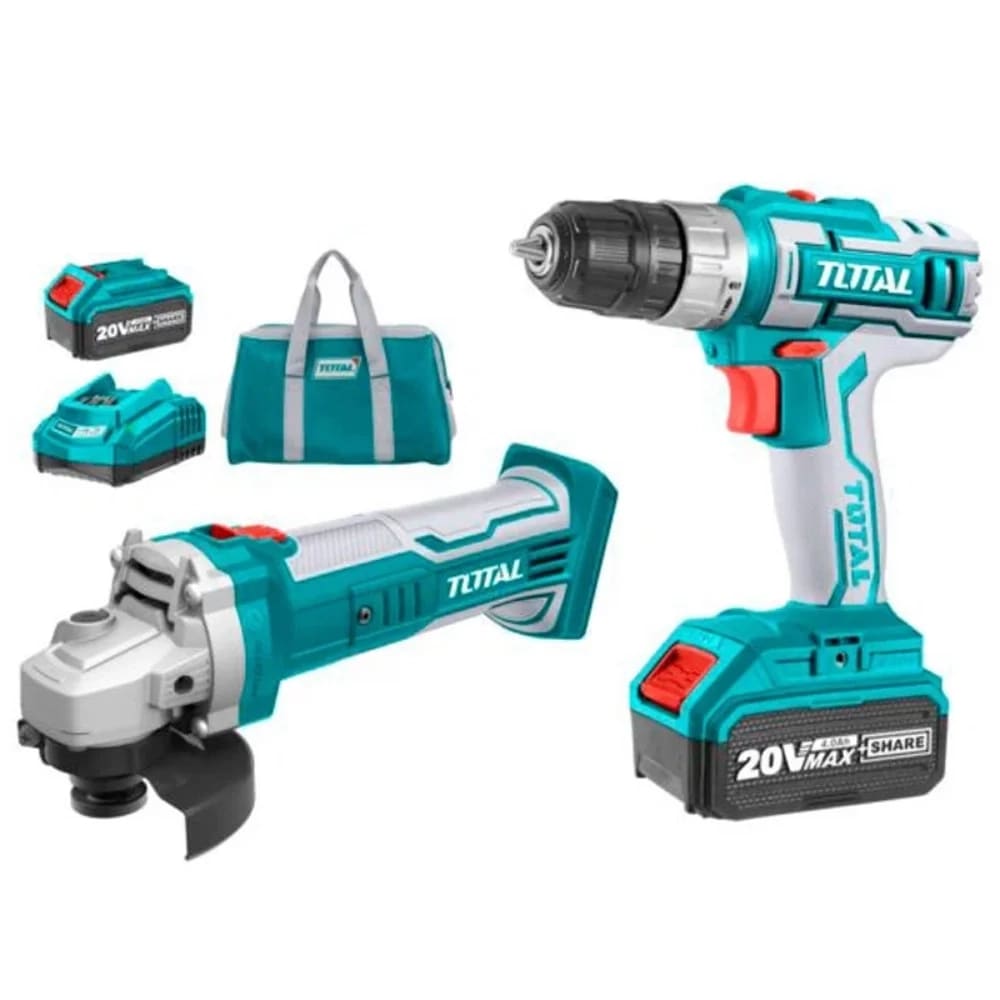 Комплект акумулаторни инструменти Total Industrial, 20 V, 2 x 4Ah - eMAG.bg