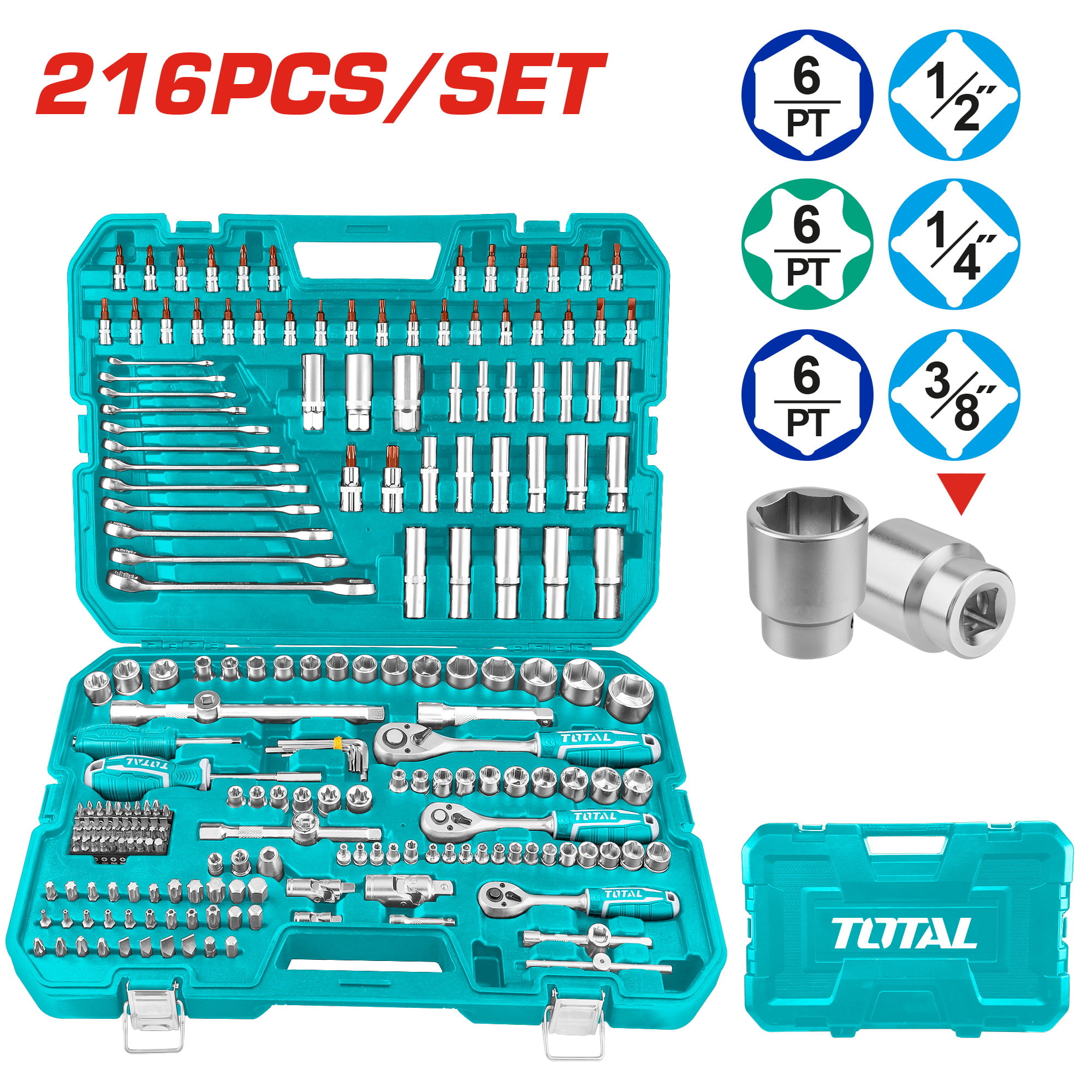 Set trusa de scule,Total, 216 piese, chei combinate si hexagonale, torx ...
