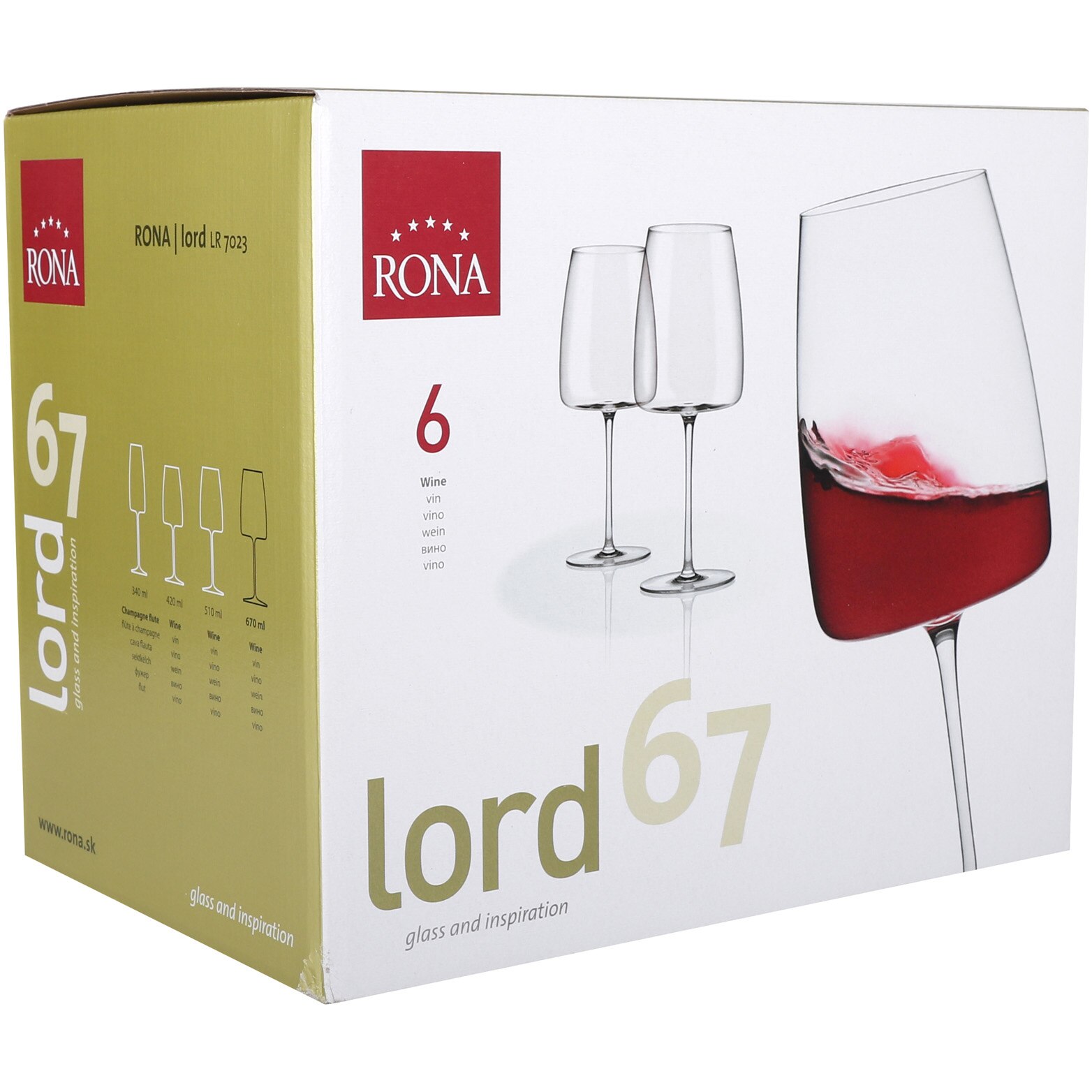 Комплект 6 чаши за вино RONA Lord, Кристал, 670 мл - eMAG.bg