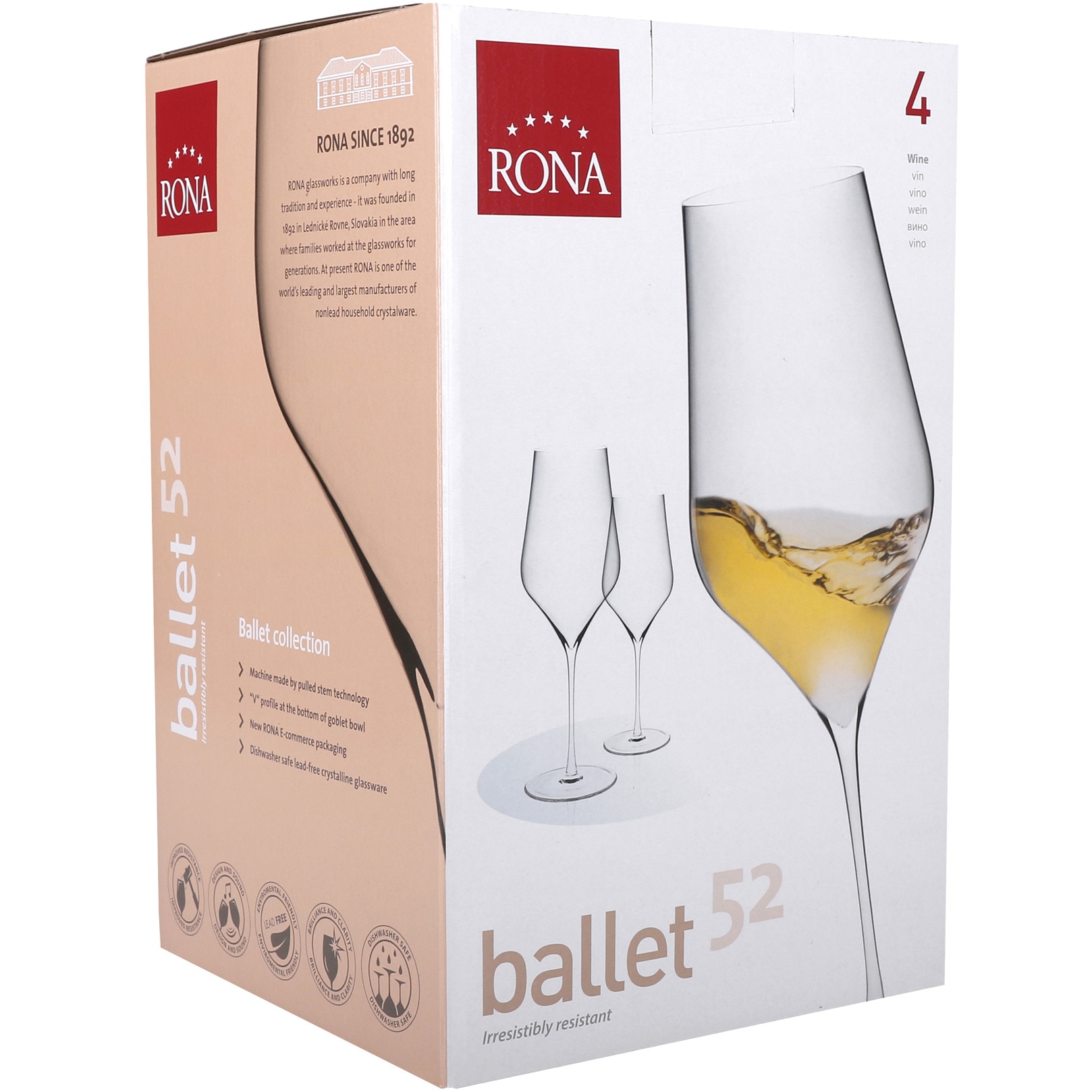 Set 4 pahare vin RONA Ballet, cristalin, 520 ml - eMAG.ro