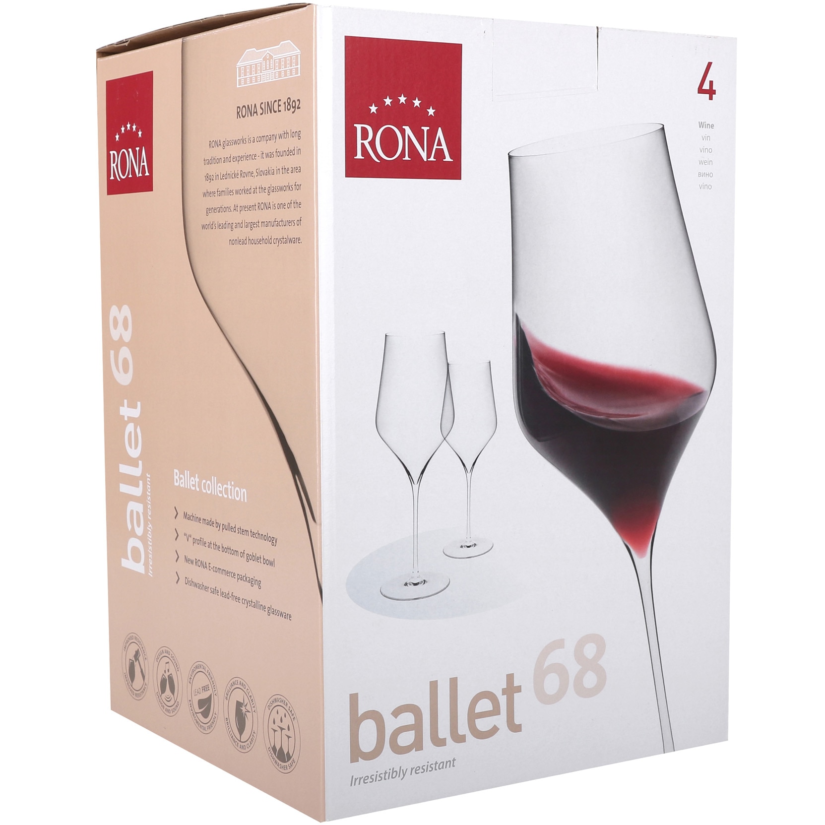 Set 4 pahare vin RONA Ballet, cristalin, 680 ml - eMAG.ro