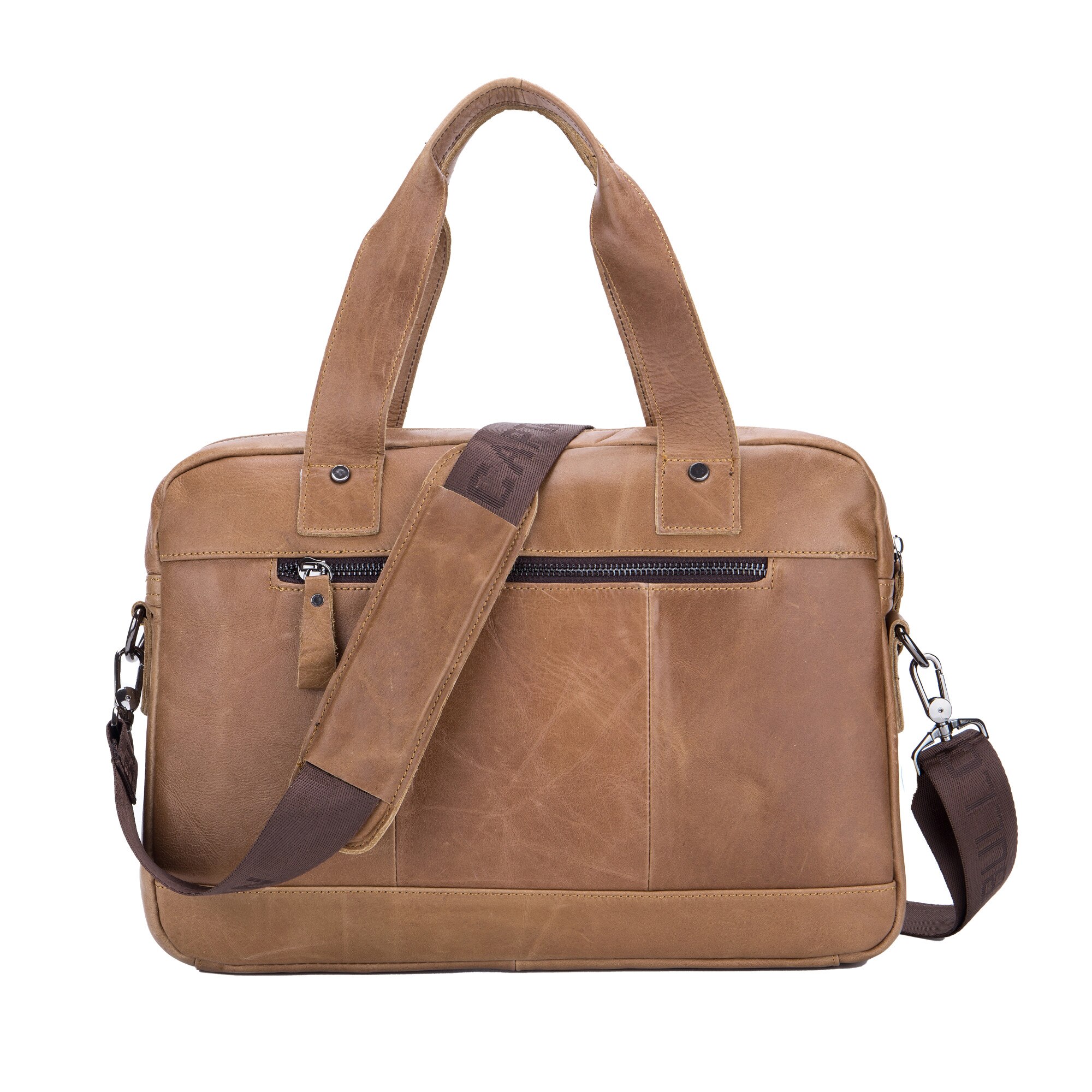 Geanta laptop 14 inch model BullCaptain din piele naturala maro deschis ...