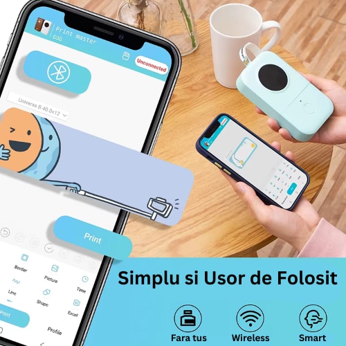 Mini imprimanta termica, Bluetooth, Aplicatie Telefon, NETMO - eMAG.ro