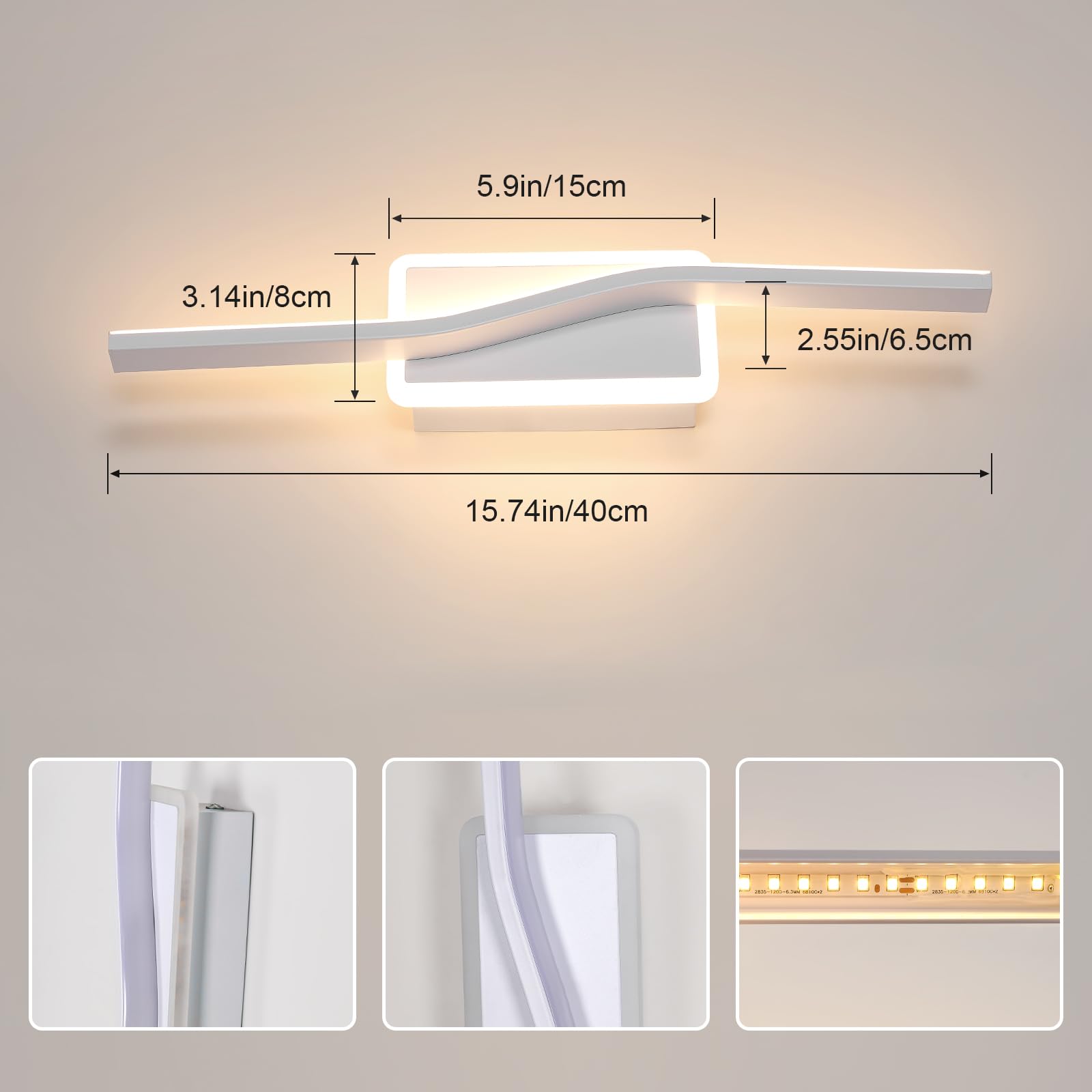 Lampa De Perete Cu Led-uri, Goeco, 40*8*6.5 cm, Cald 3000k, 12w220v ...