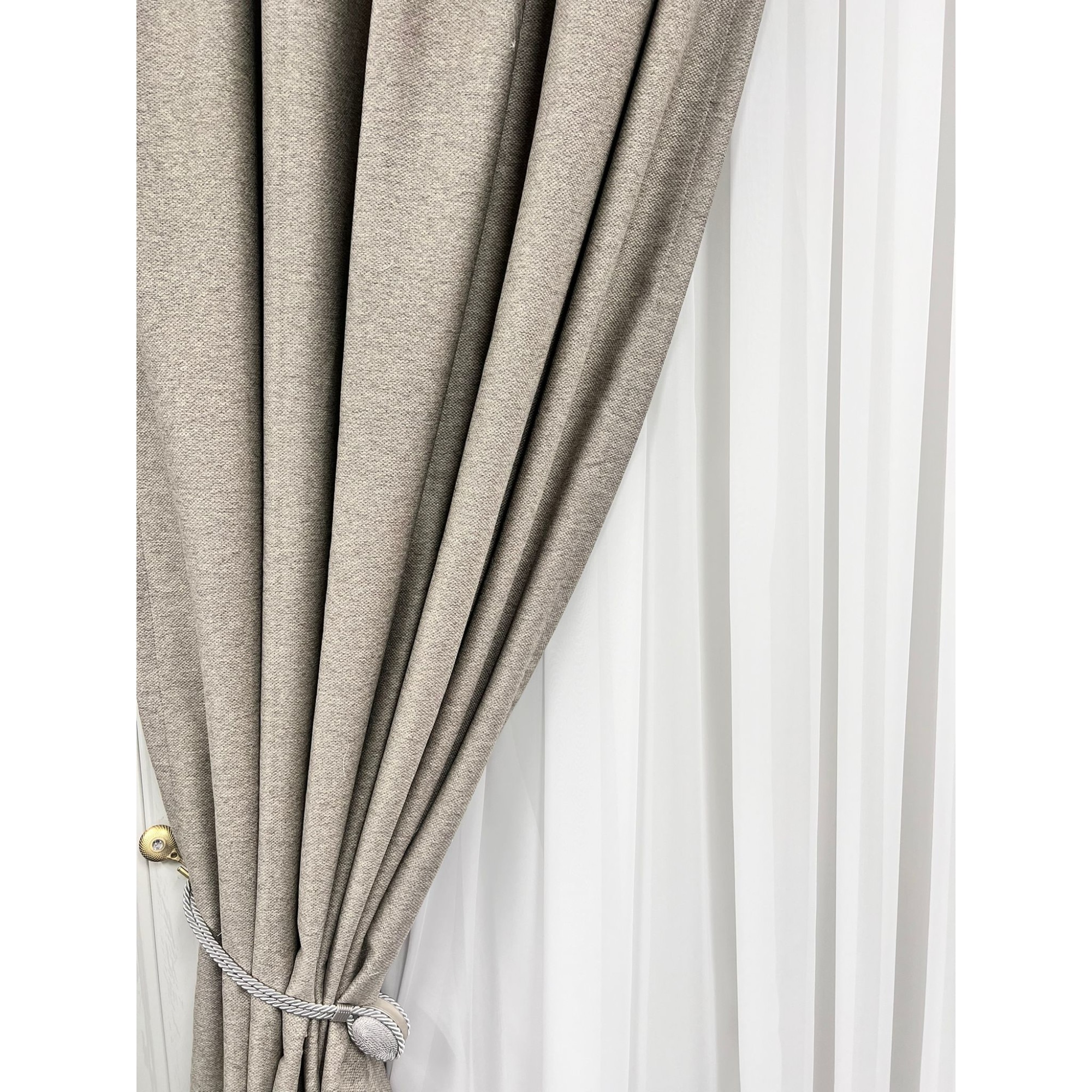 Set 2 draperii blackout pe textura de in, grej, lucrate pe rejansa lata ...