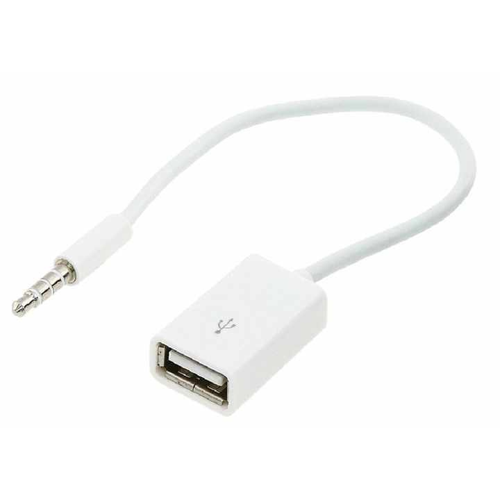 Аудио адаптер, ZakupyTV, USB type A - Jack 3.5mm, 4 pin, 14.5 cm, Бял ...