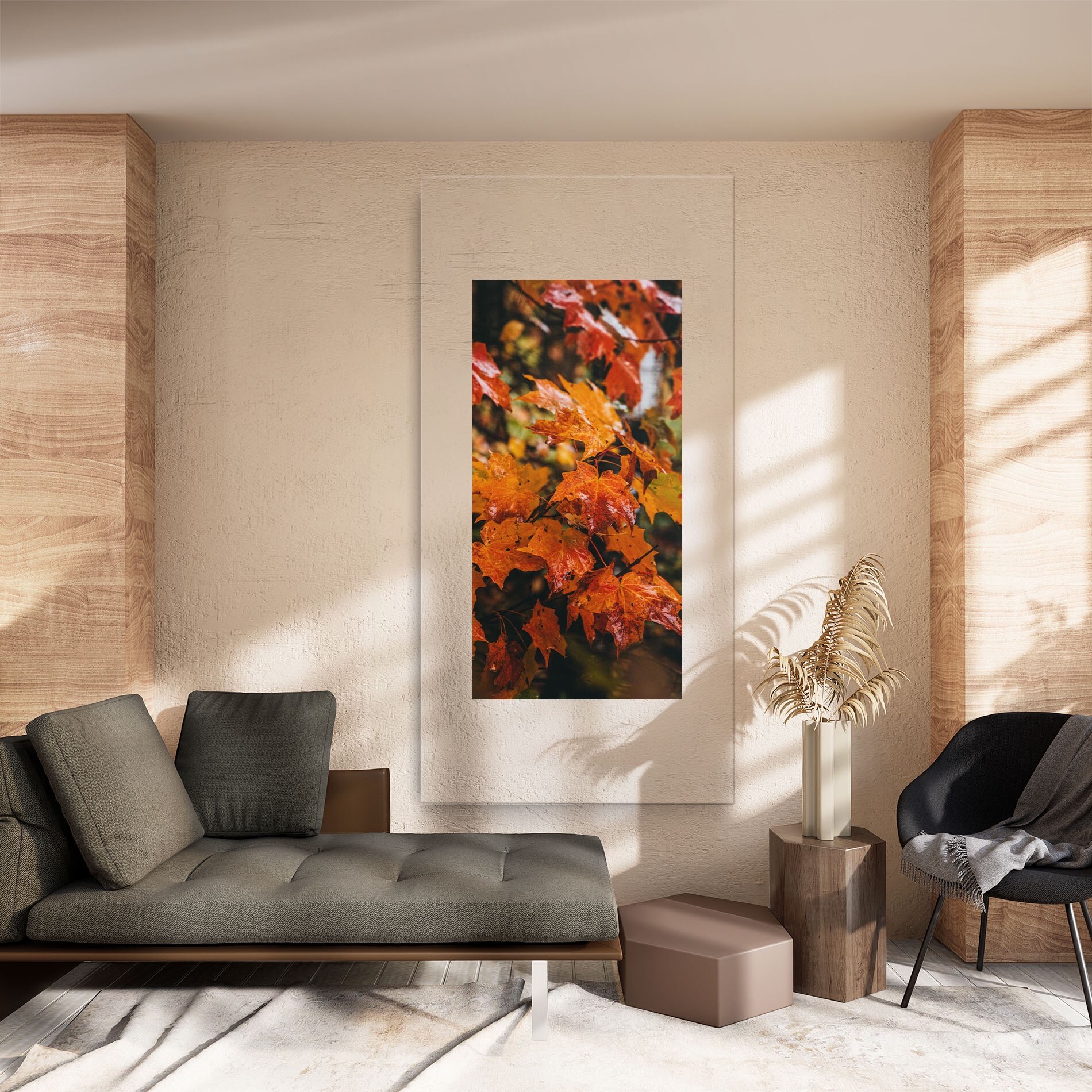 Tablou Canvas, 60x120 cm, Dormitor si Living, Peisaje, Toamna, Orange ...