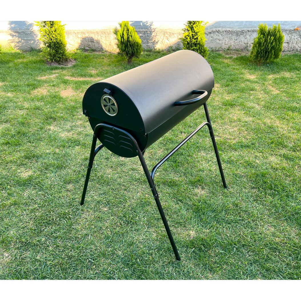 Gratar de gradina cilindric din otel cu capac, negru, 80x95x80 - eMAG.ro