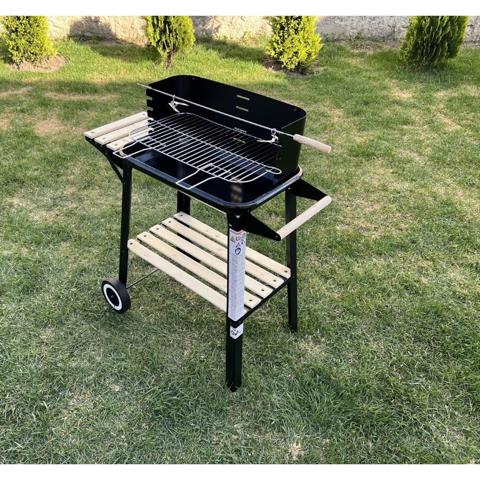 Gratar pe carbuni din otel pentru gradina sau champing, roti, etajera ...