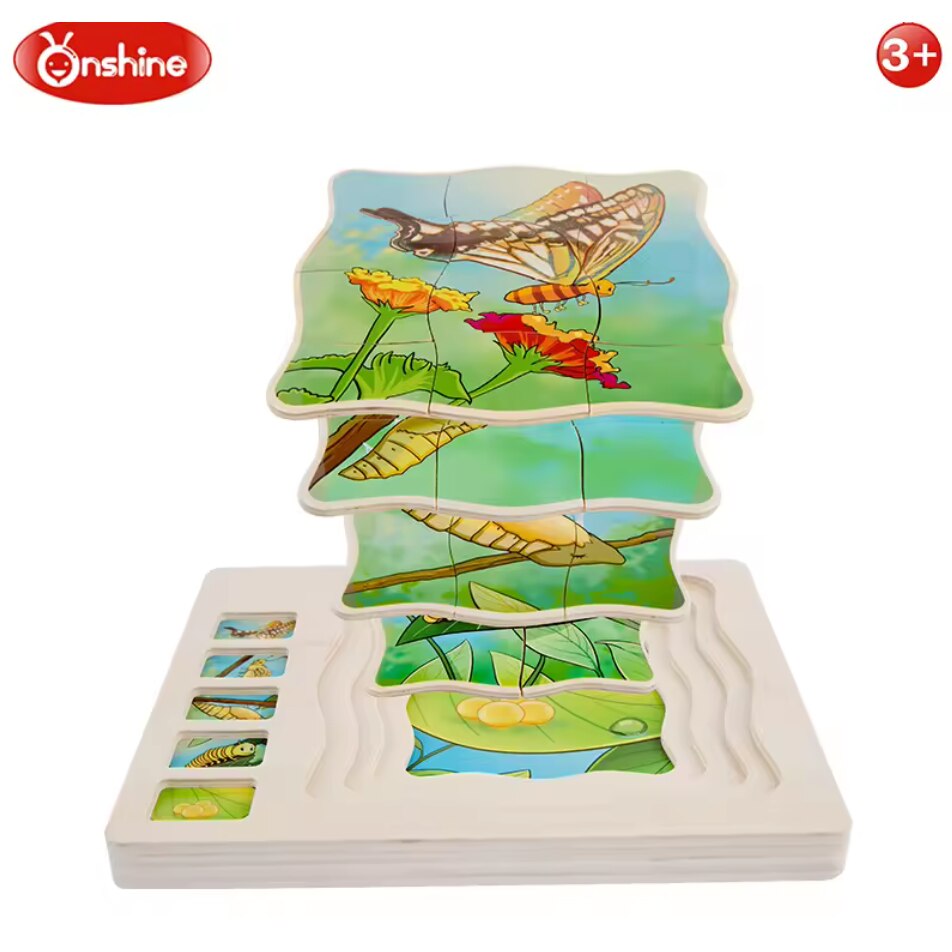Puzzle din lemn in 5 straturi cu ciclul de viata al fluturelui ...