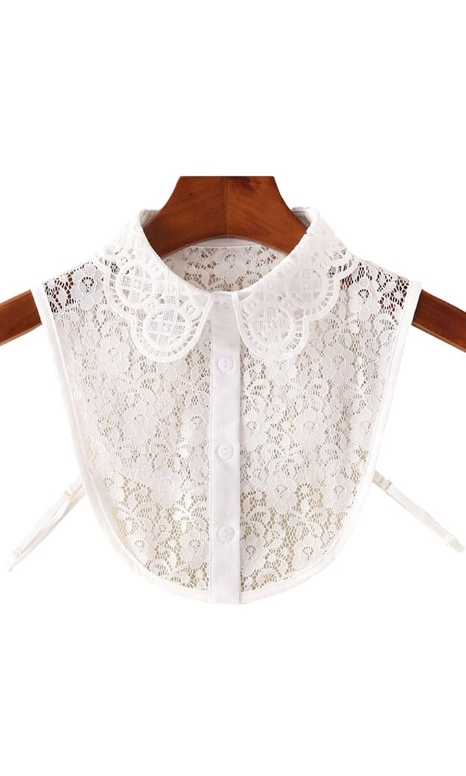 Guler de camasa detasabil, din dantela, alb, cu bretele, marime ...