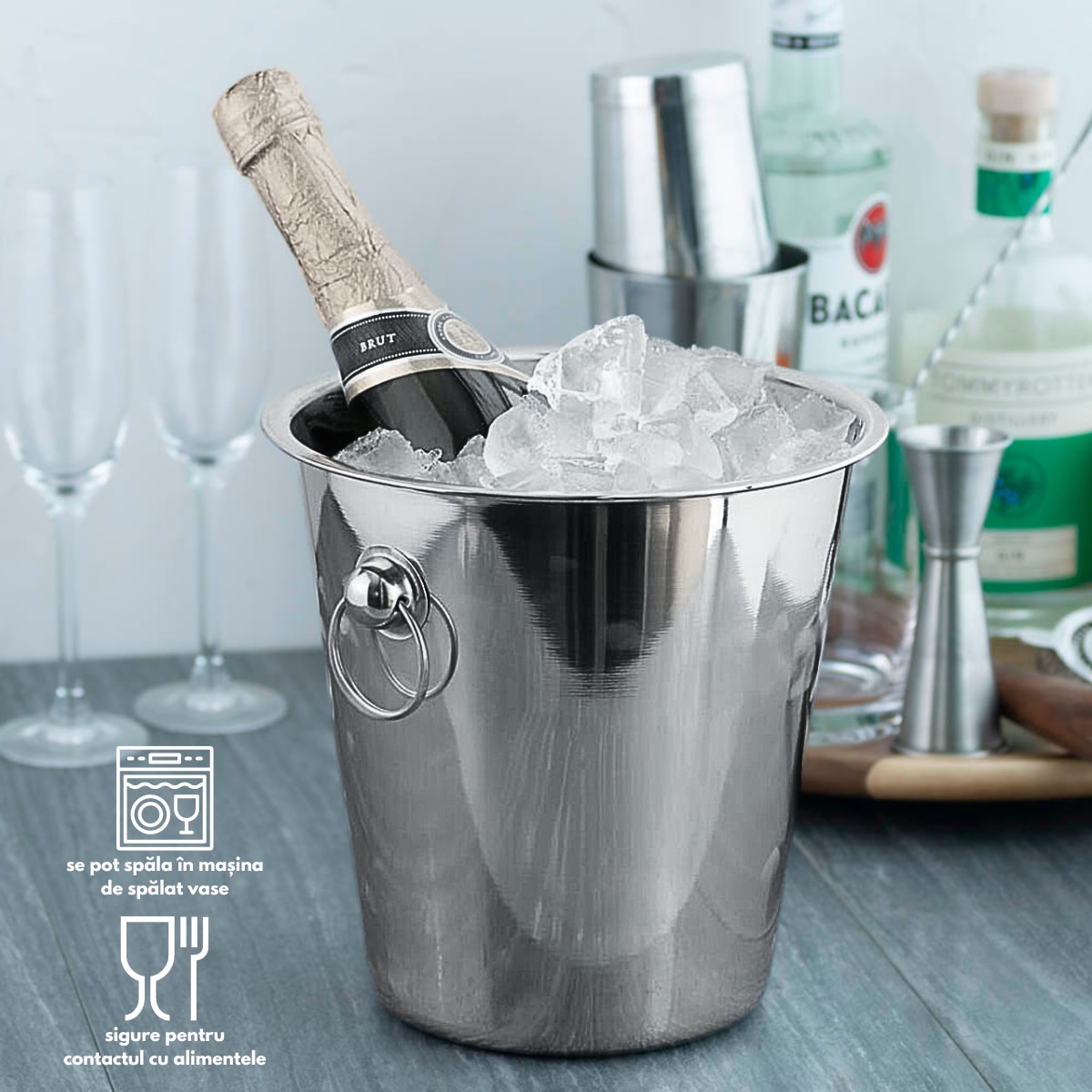 Frapiera Sampanie/Vin cu Cleste, Metal, Argintiu, Ø22x21.5cm - eMAG.ro