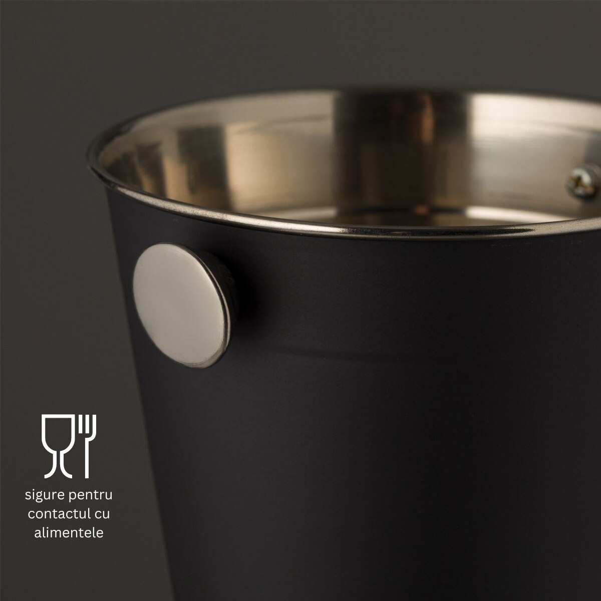 Mini Frapiera pentru Gheata cu Cleste, Metal, Negru Mat, Ø12.5x12cm ...