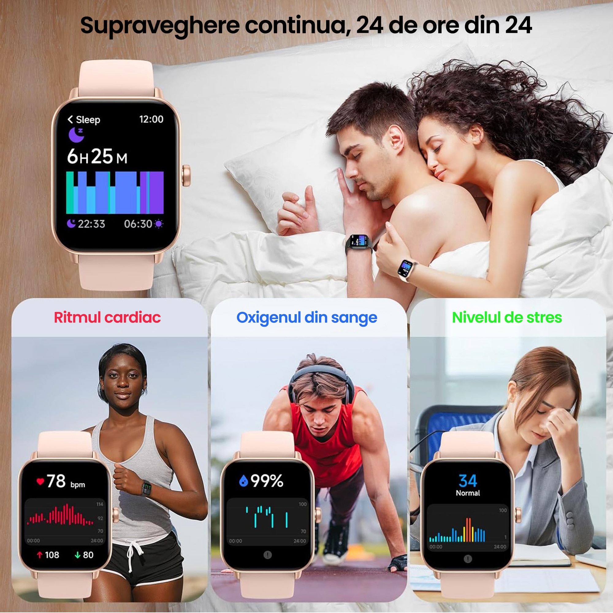 Ceas smartwatch dama, Inteligent cu Multiple functii fitness ...