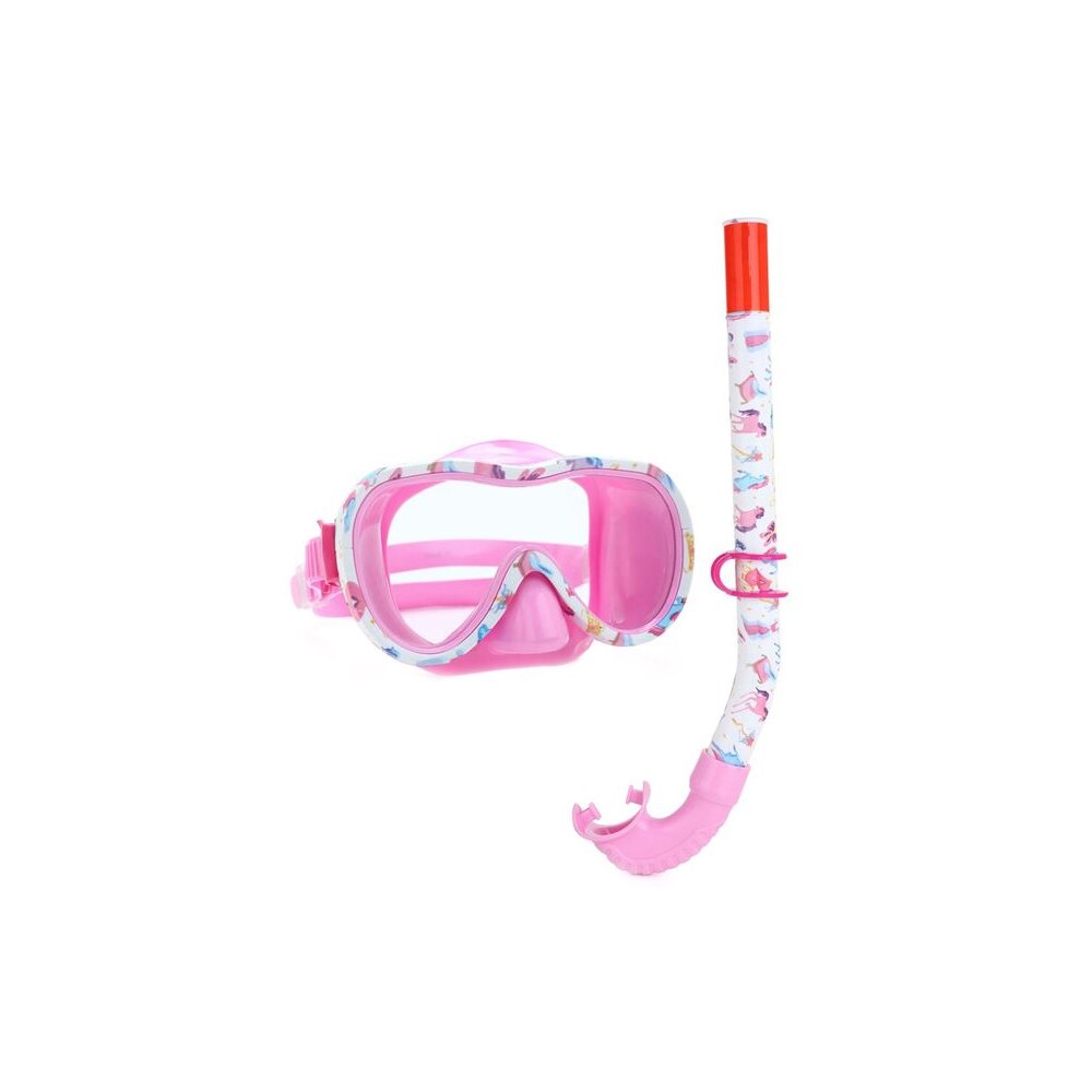Masca si tub de inot pentru copii, 6-12 ani, Roz cu unicorni, ATU-V4589 ...