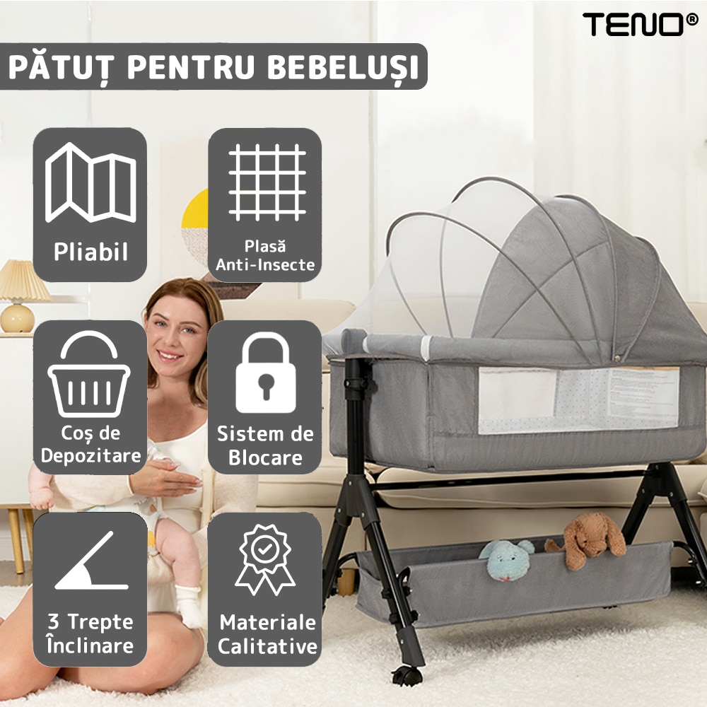 Patut Pliabil pentru Bebelusi Teno®, 3 trepte de inclinare, sistem de ...