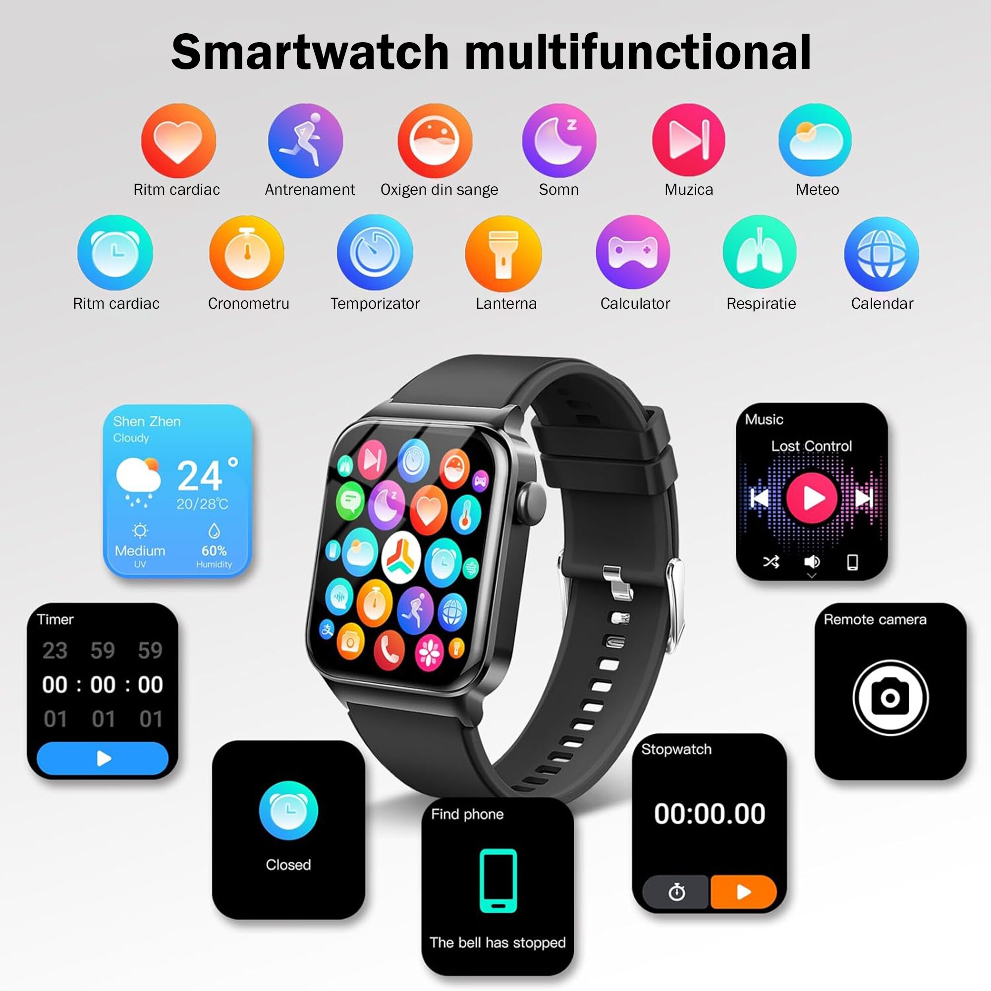 Ceas smartwatch, Inteligent cu Multiple functii fitness, Monitorizare ...