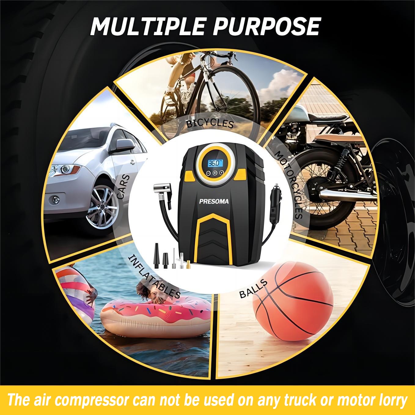 Compresor auto digital 3 in 1, lumina LED, 12V, maxim 10 bar / 150 PSI ...