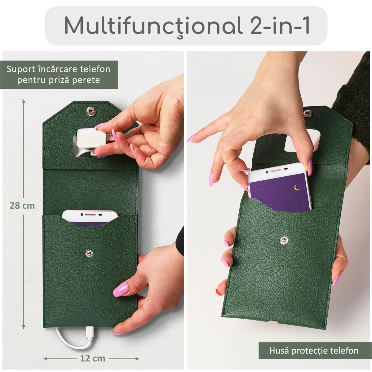 Suport telefon pentru incarcare la priza de perete, Piele pu, APO ...