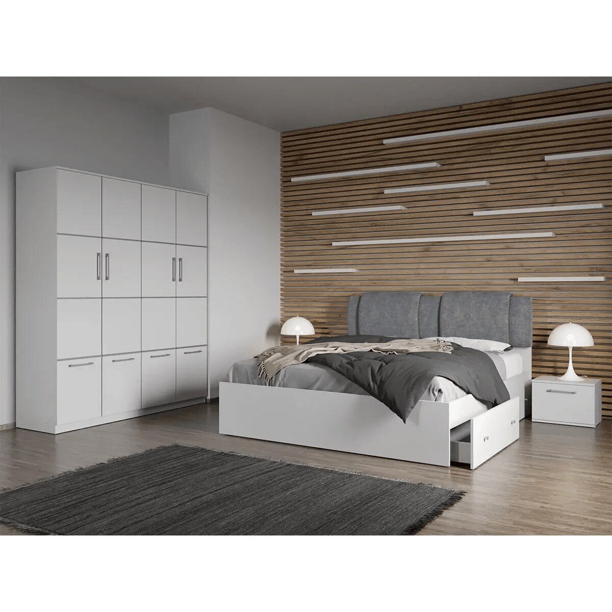 Set dormitor, Alb, Acapulco, C5, Dulap, Pat 160x200, Noptiere - eMAG.ro