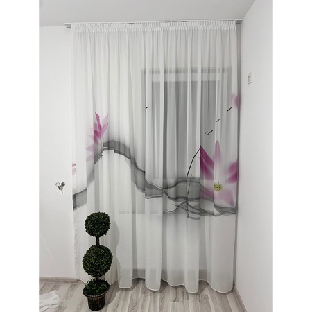 Perdea din matase cu model, roz si gri, lucrata pe rejansa, 600 x 240 ...