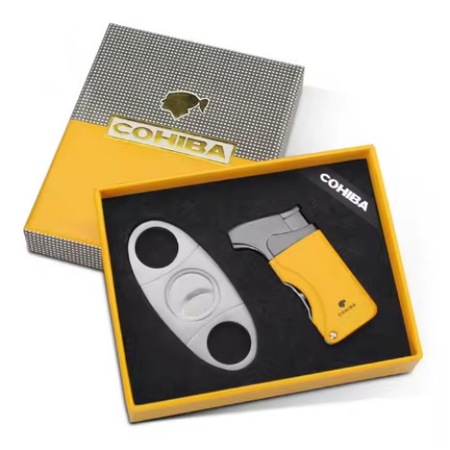 Set bricheta gaz si cutter pentru trabuc, Cohiba 7a, Galben - eMAG.ro