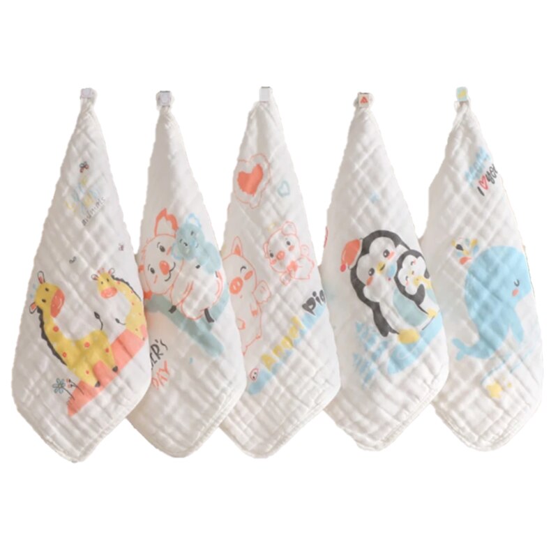 Set 5 prosoape din muselina KERNOWSUN pentru copii 30x30cm, Animale ...