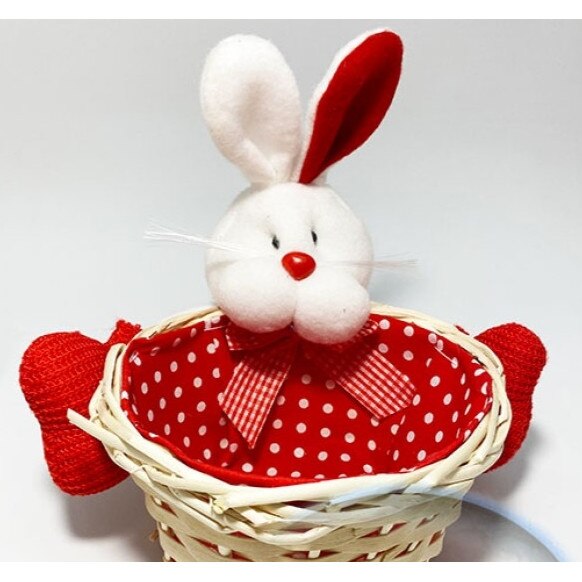 Cos Decorativ pentru Paste Impletit cu Figurina Iepuras Rosu 20 cm ...