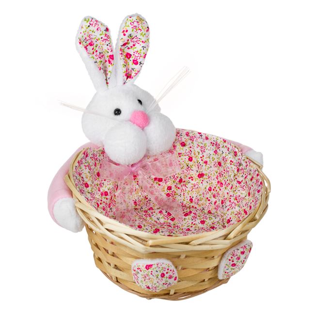 Cos Decorativ pentru Paste Impletit cu Figurina Iepuras Roz 20 cm - eMAG.ro