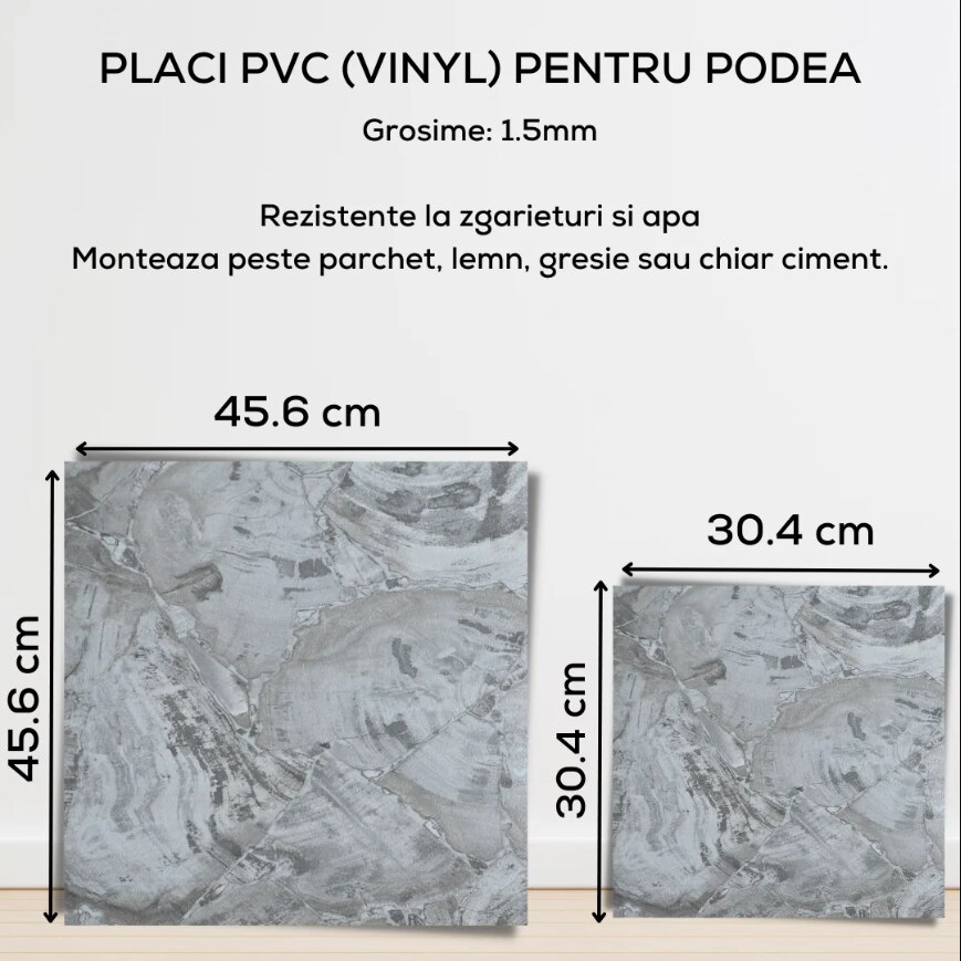 Комплект от 54 самозалепващи се PVC подови плочки тип мрамор Tapetoo ...