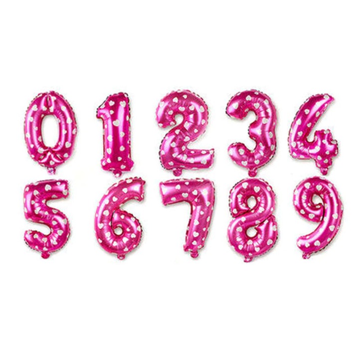 Balon cifra, 70 cm, roz cu inimioare, Cifra 6 - eMAG.ro
