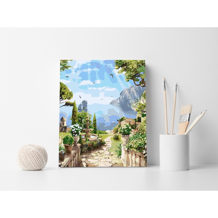 Set pictura pe numere Peisaj 4360, panza bumbac pe rama lemn, 40x50 cm ...