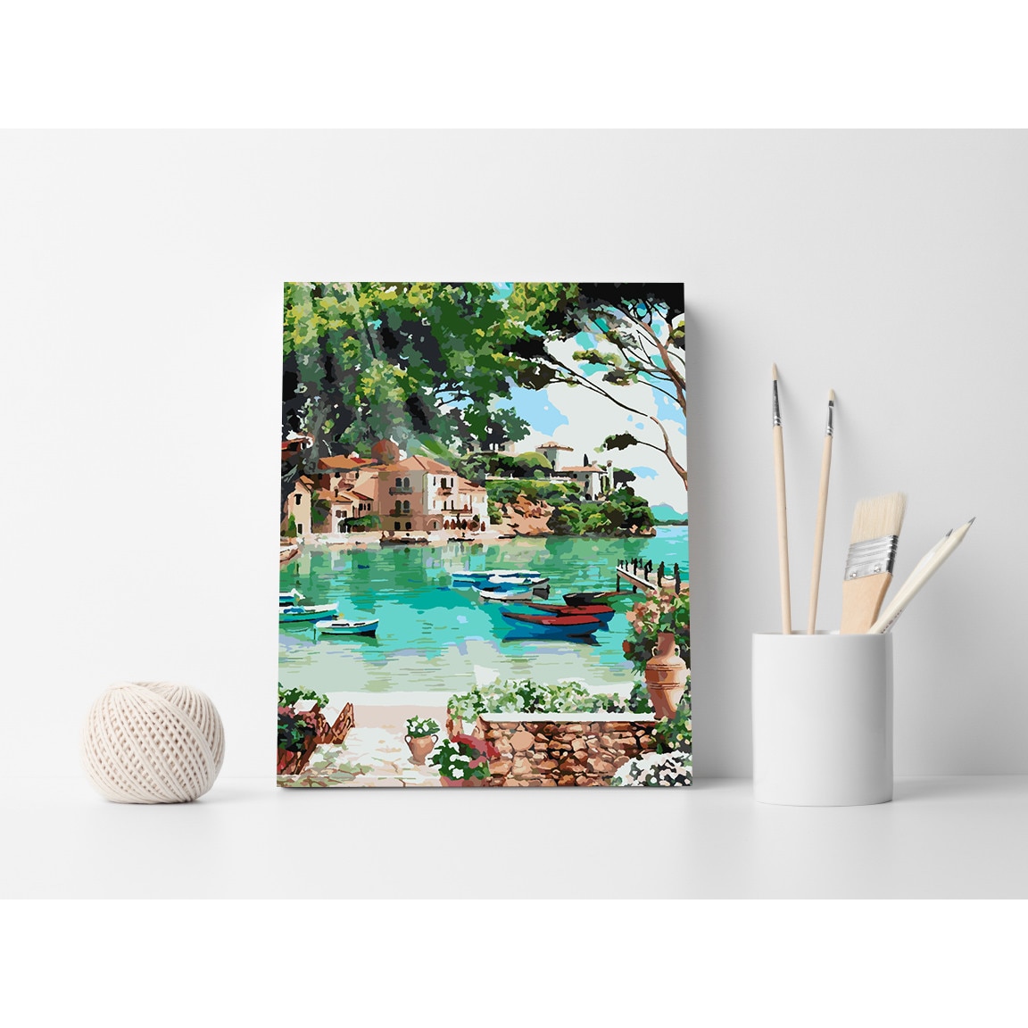 Set pictura pe numere Barcute pe lac 4362, panza bumbac pe rama lemn ...