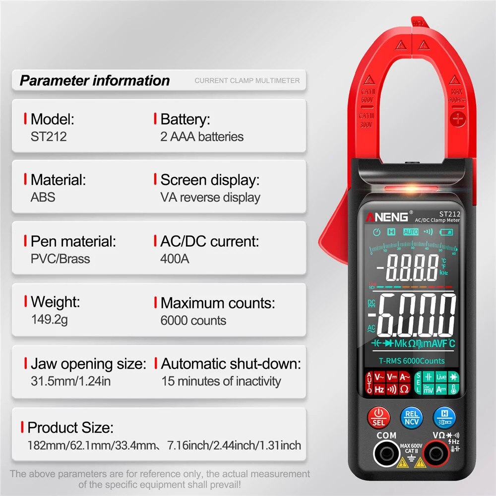 ANENG ST212 Clampmetru digital de curent DC/AC 6000 de conturi 400A ...