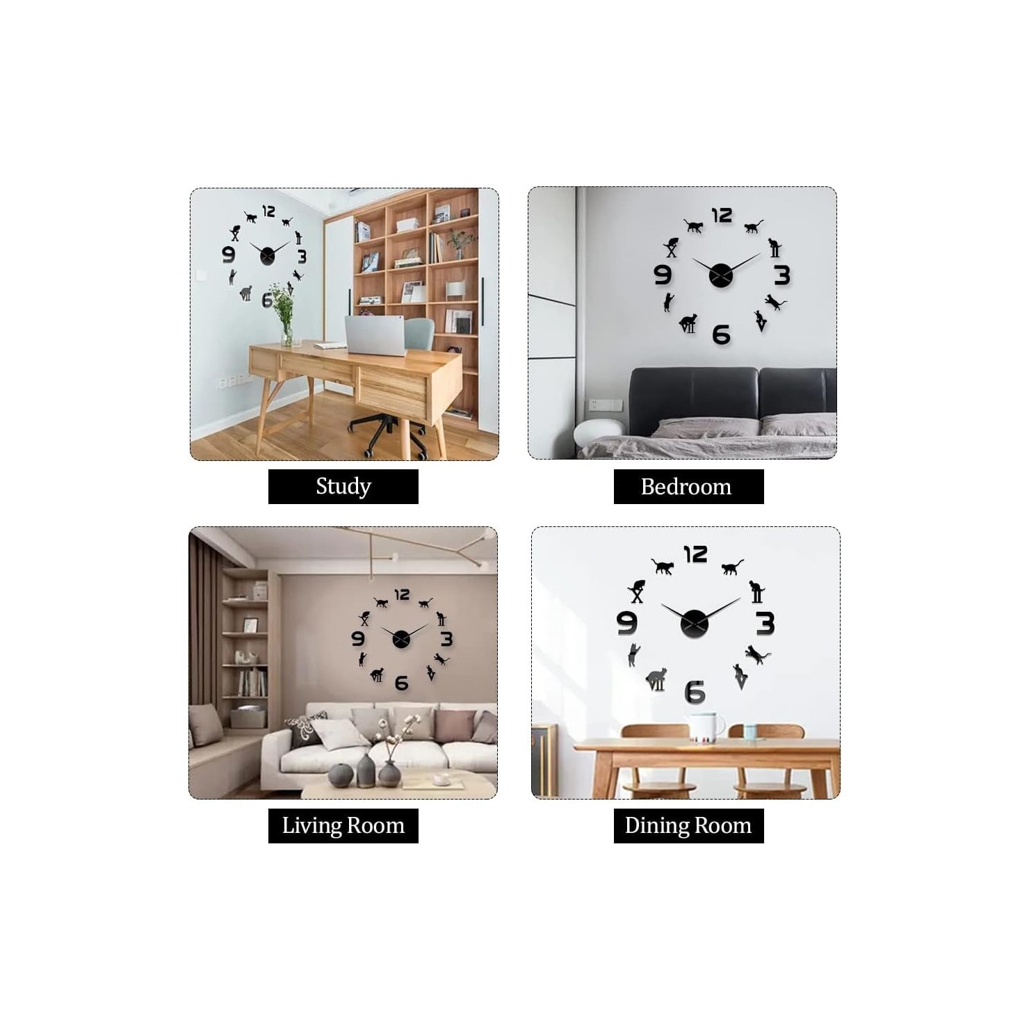 Ceas decorativ perete silentios, DIY, Numere autoadezive cu pisicute ...