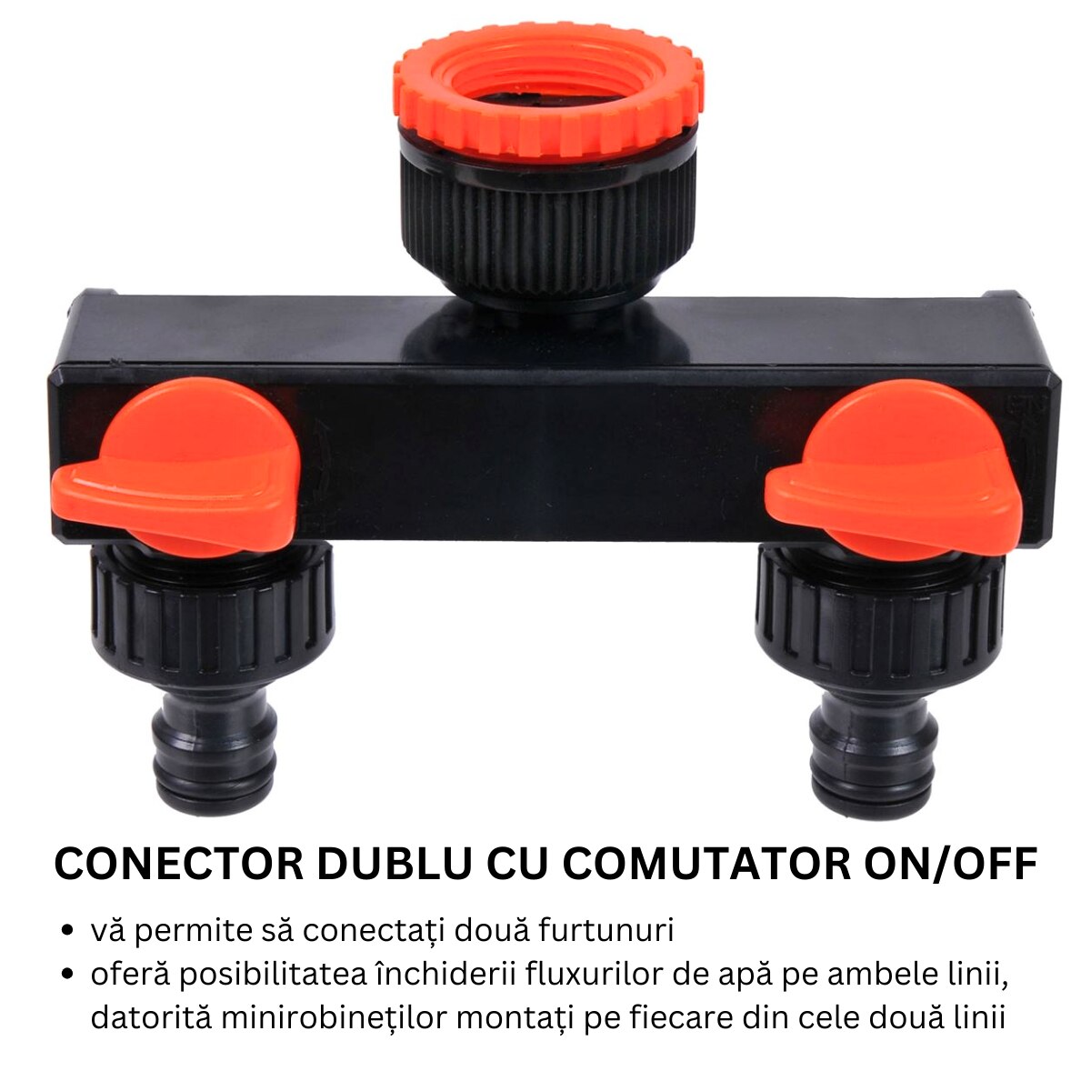 Distribuitor Apa Furtun Gradina, 2 Cai cu Supapa ON/OFF, Plastic, Negru ...