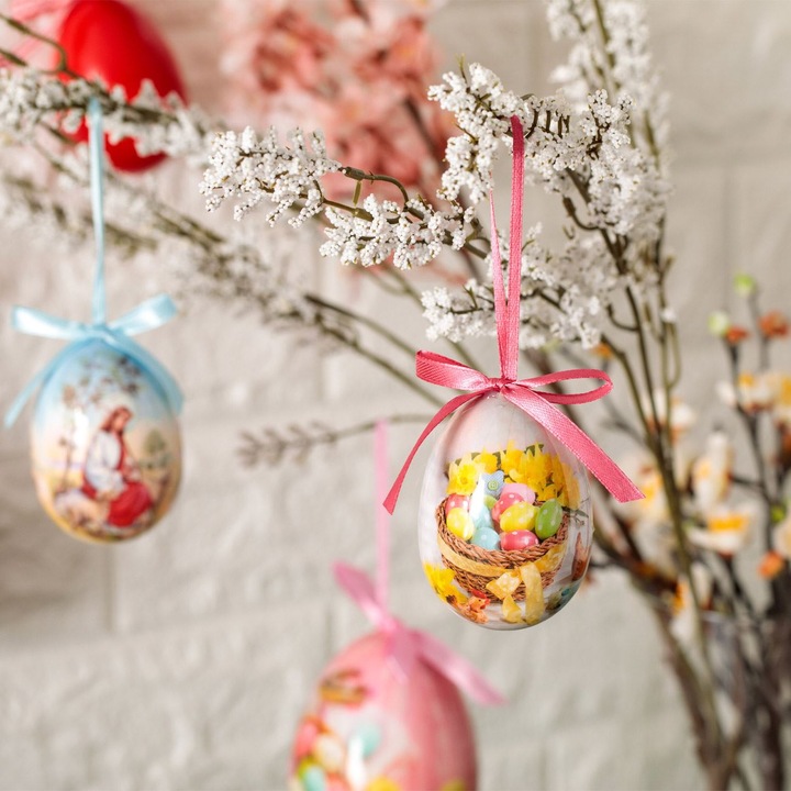 Ou decorativ de Paste Shopiens®, cu model cos cu oua colorate, flori ...