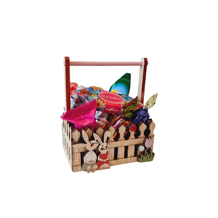 Set 2 Ladite cu decor de paste, din lemn, cu mix de bomboane Bucuria ...