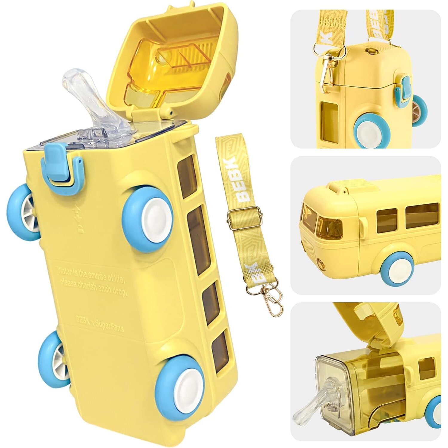 Sticluta de apa pentru copii, MOSMAOO®, in forma de autobuz cu roti ...