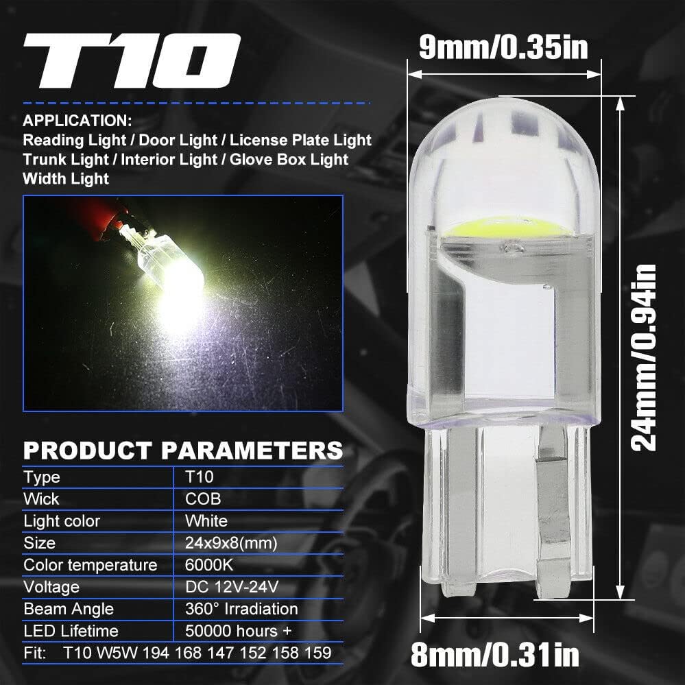 Set 10 becuri LED, DC12V / T10 / W5W, Lumina alba, pentru bord, lumini ...