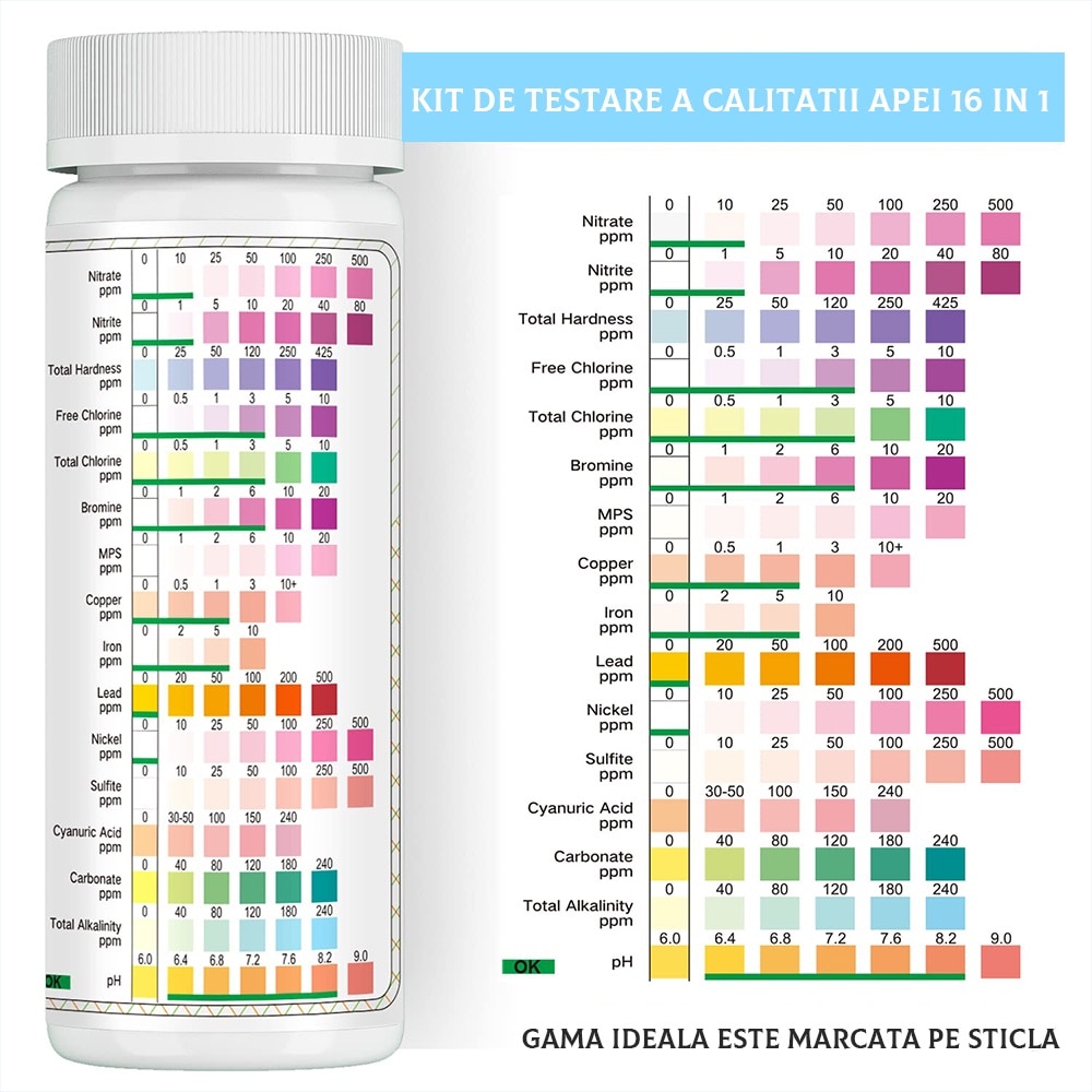 Kit Test apa, 100 buc, 16 parametri masurati, 16 in1, inalta precizie ...