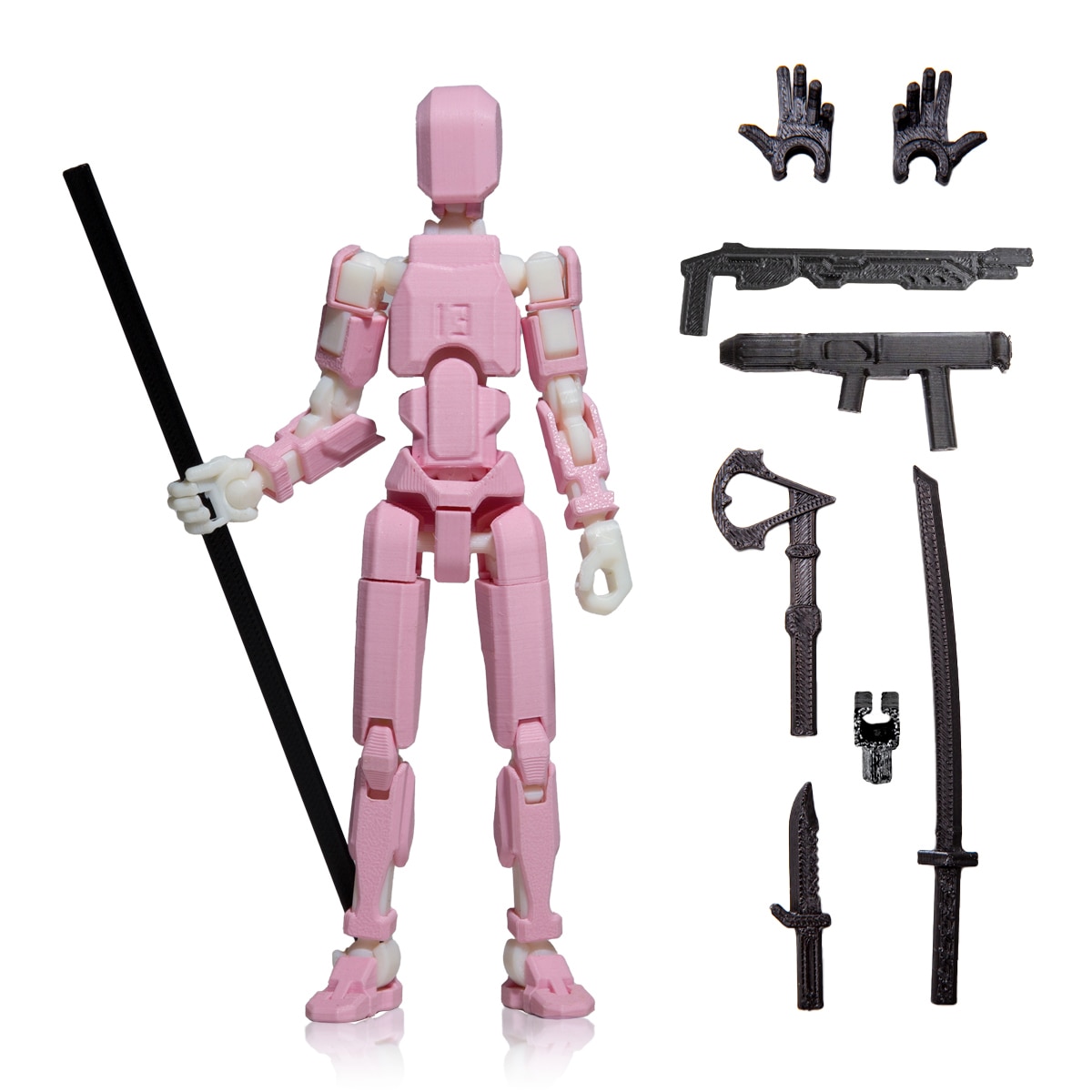 Robot figurina cu articulatii R13m, mediu, 16, 5cm, imprimat 3D, roz ...