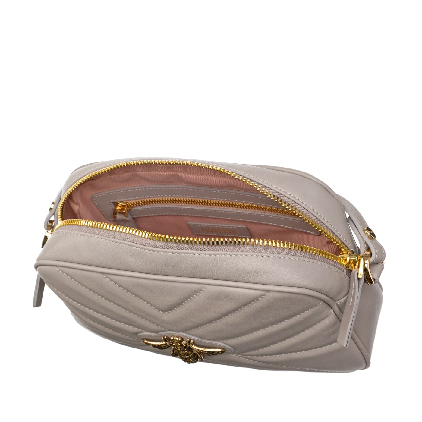 Geanta dama, Musette NEW TASHA BEE, Piele naturala, gri, 26 x 6 x 17 cm ...
