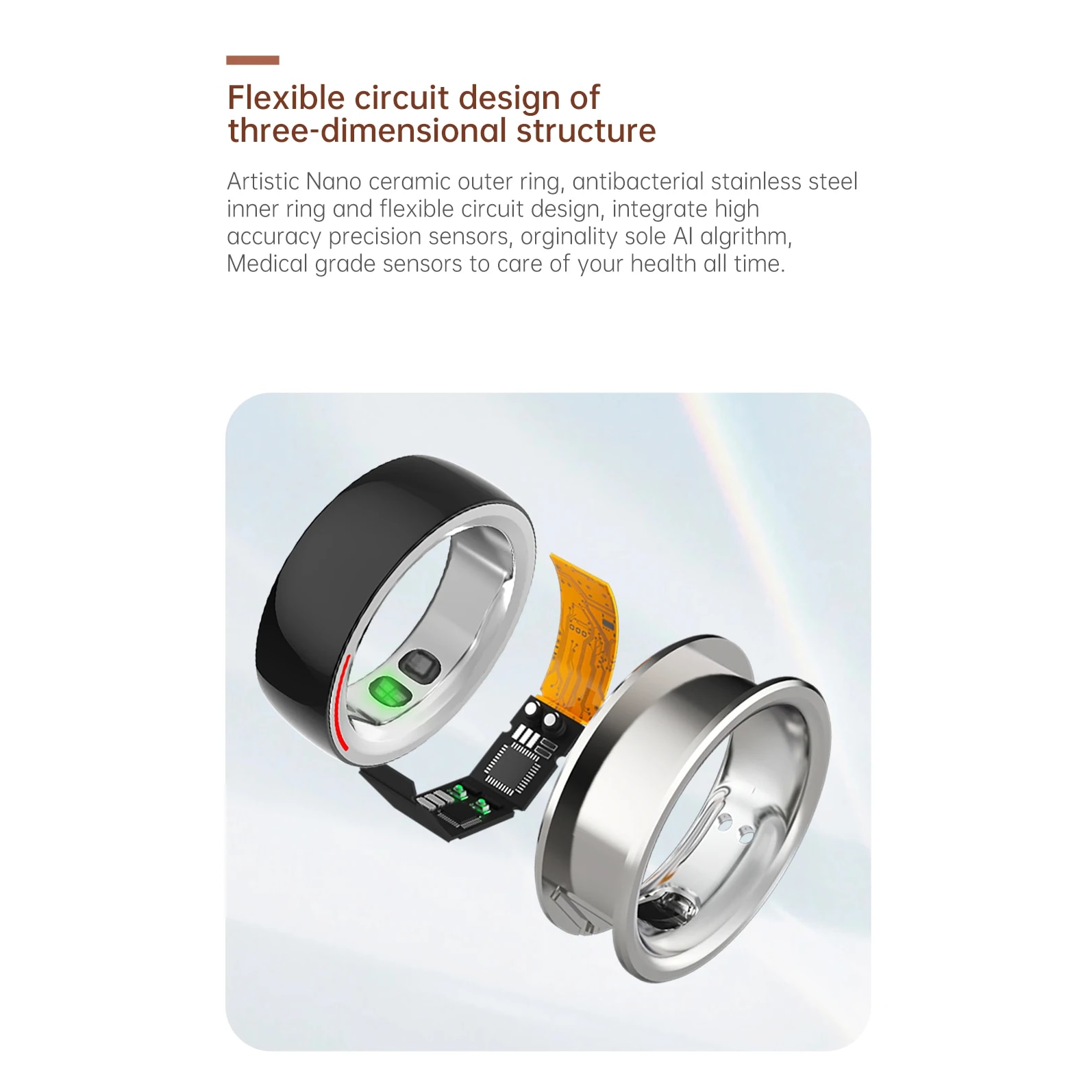 Inel Inteligent Smart Health Ring, Ceramica Inox 65mm, Functii Fitness ...