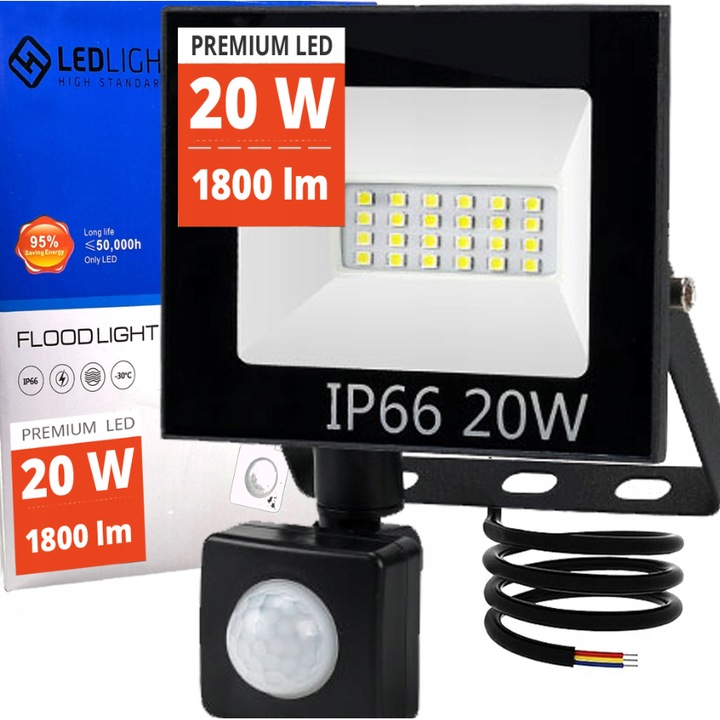 Proiector LEDLIGHT™ 20W, LED, subtire, senzor de miscare & amurg, alb ...