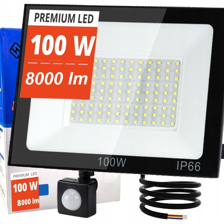 Proiector LED 100W LEDLIGHT™, 8000 lm, IP 66, senzor de miscare si ...