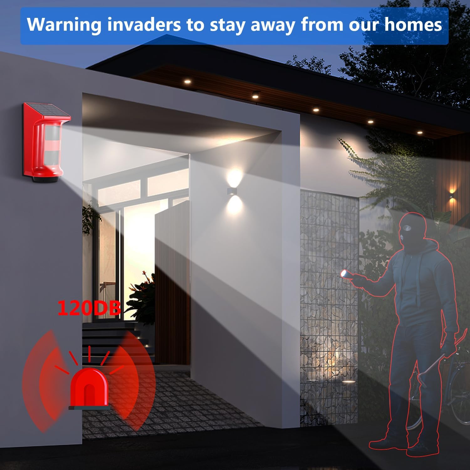 Alarma wireless cu panou solar, senzor de miscare dublu, 2 telecomenzi ...