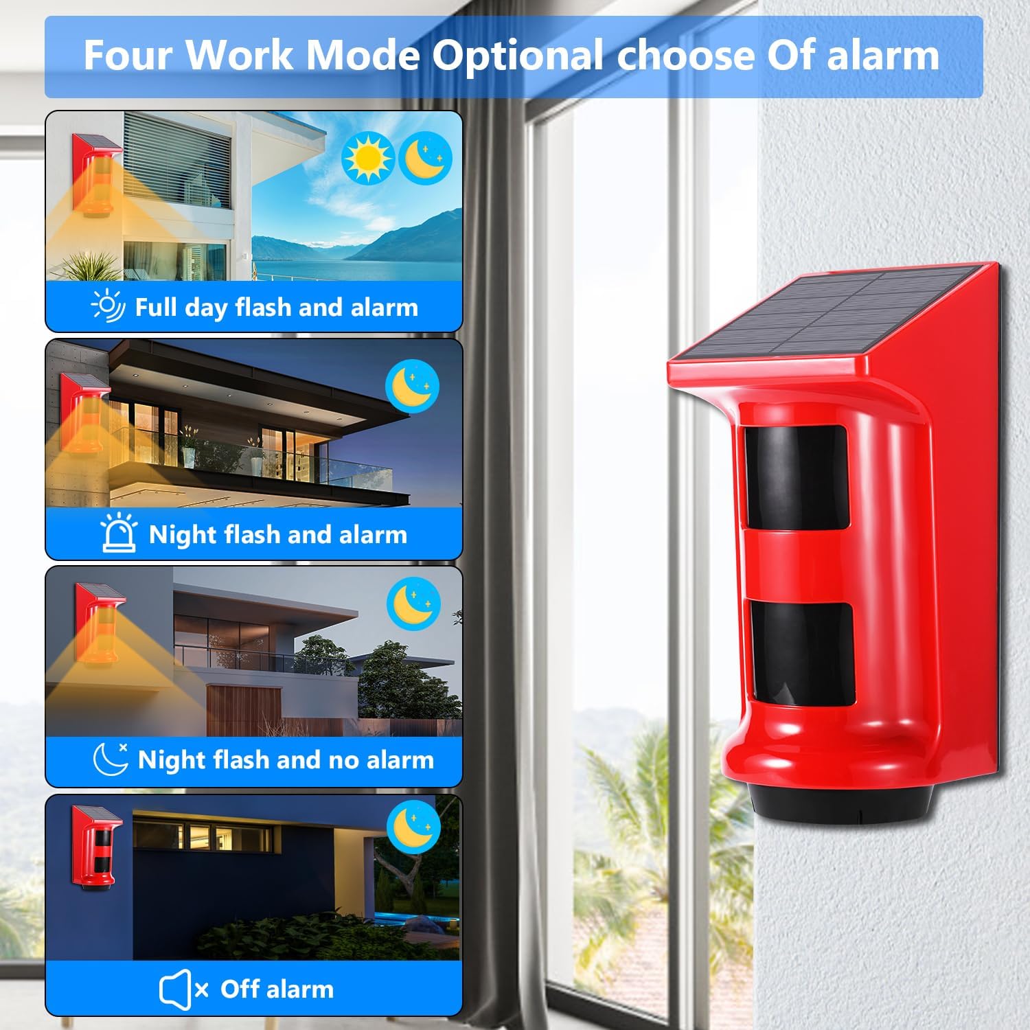 Alarma wireless cu panou solar, senzor de miscare dublu, 2 telecomenzi ...