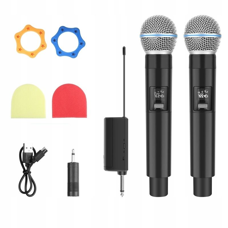 Set de 2x microfon wireless de studio dinamic, 30 m UHF + receptor ...